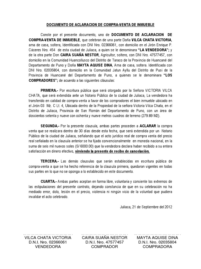 Documento de Aclaracion de Compra de Victoria Vilca Chata | PDF | Gobierno