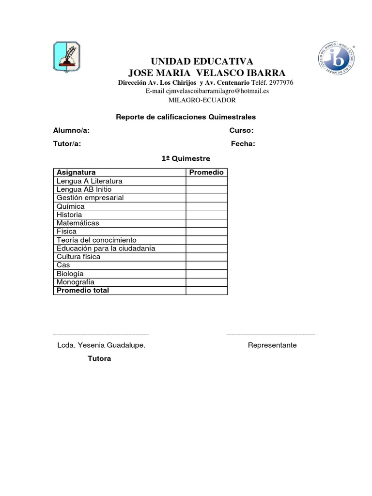 Reporte de Calificaciones-1ºquimestre | PDF