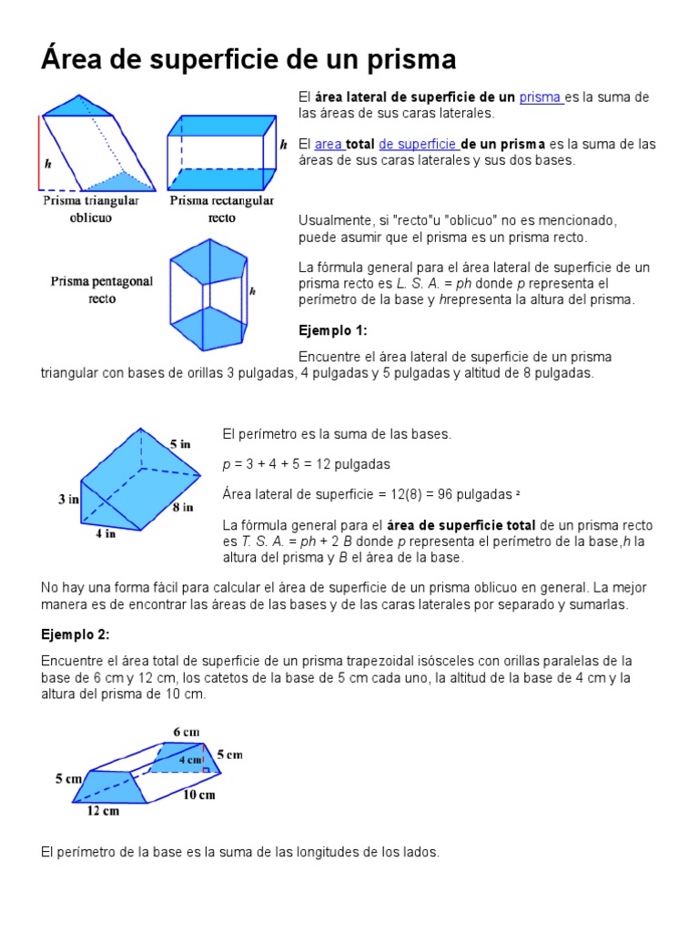 Cálculo del área de superficie de prismas | PDF | Rectángulo | Triángulo