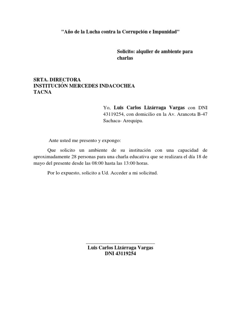 Solicitud de Alquiler de Local para Charla | PDF