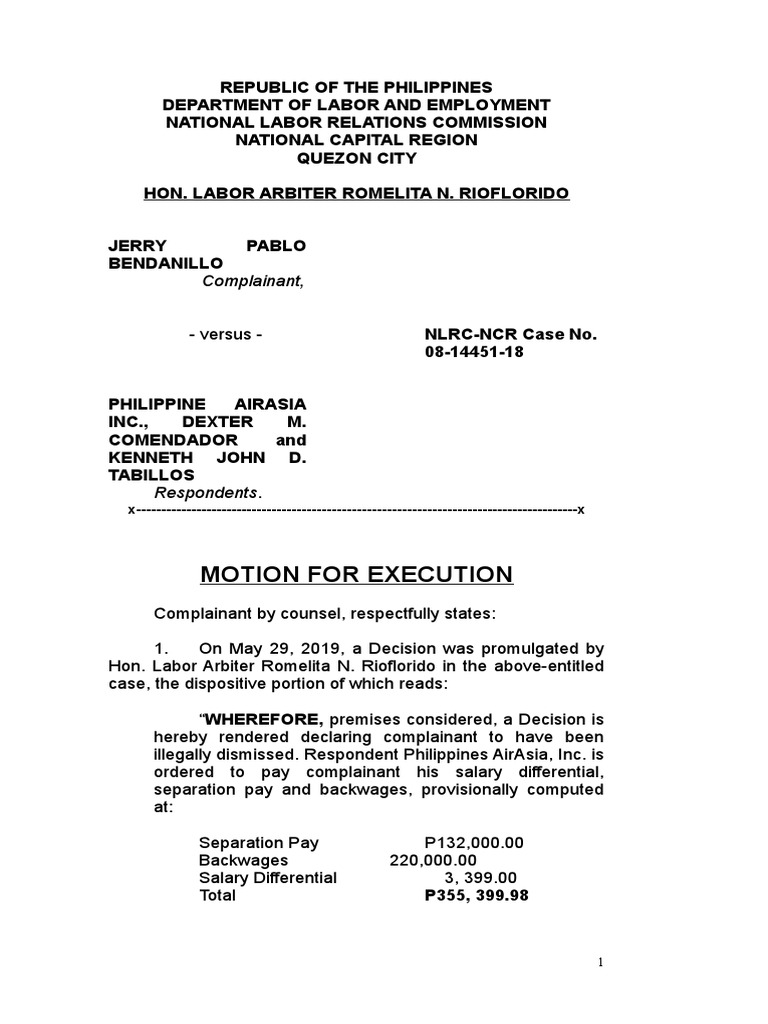 Motion For Execution | PDF | Social Institutions | Social Science