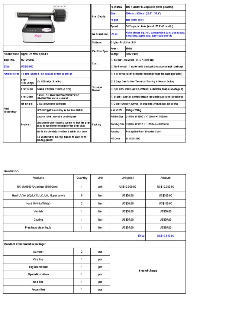 Digital UV Flatbed Printer Specs | PDF | Printer (Computing) | Printing