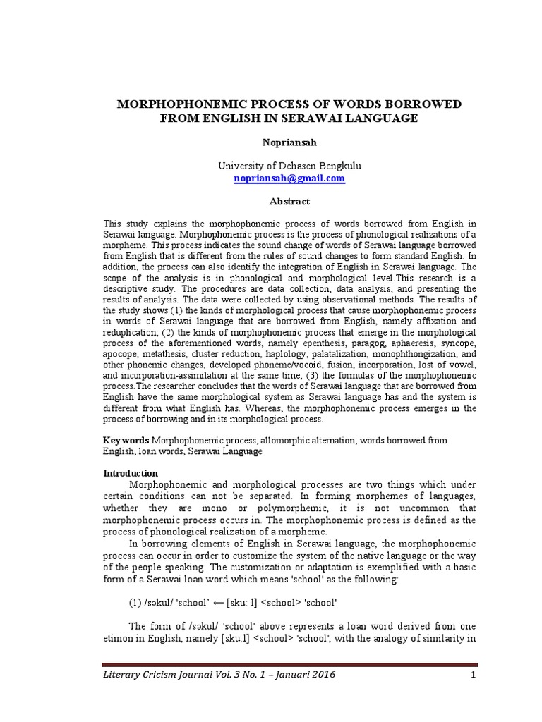 Morphophonemic Process of Words Borrowed From English in Serawai ...