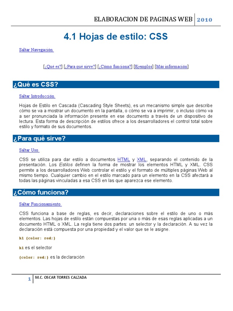 4.1 Hojas de Estilo Css | PDF | Hojas de estilo en cascada | Consorcio Mundial de la red