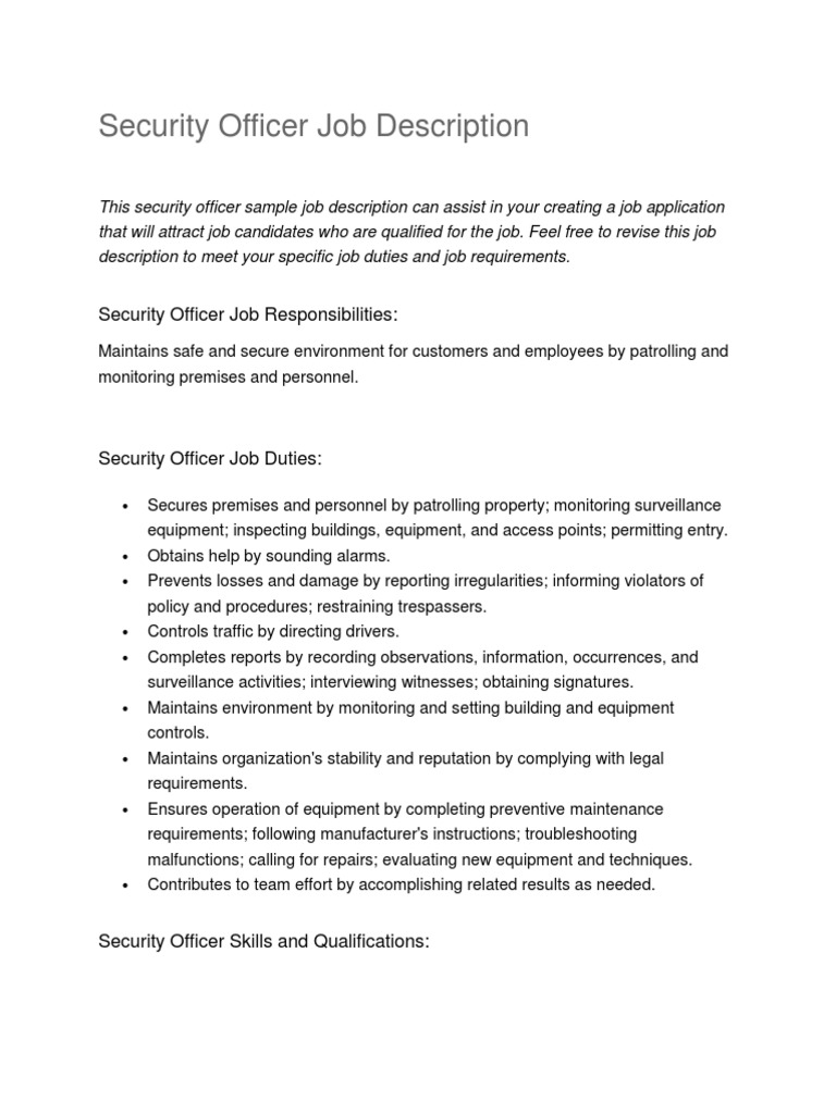 Security Officer Job Description & Duties | PDF | Security Guard ...