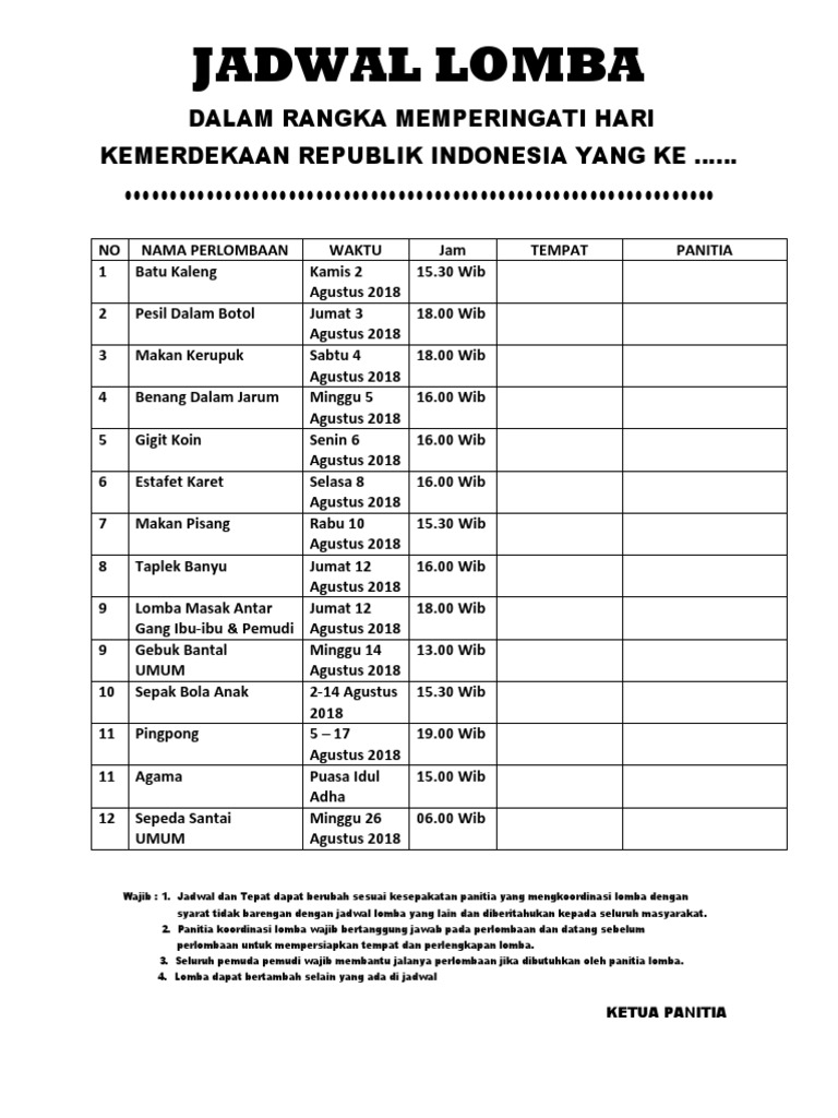 Contoh Jadwal Lomba | PDF