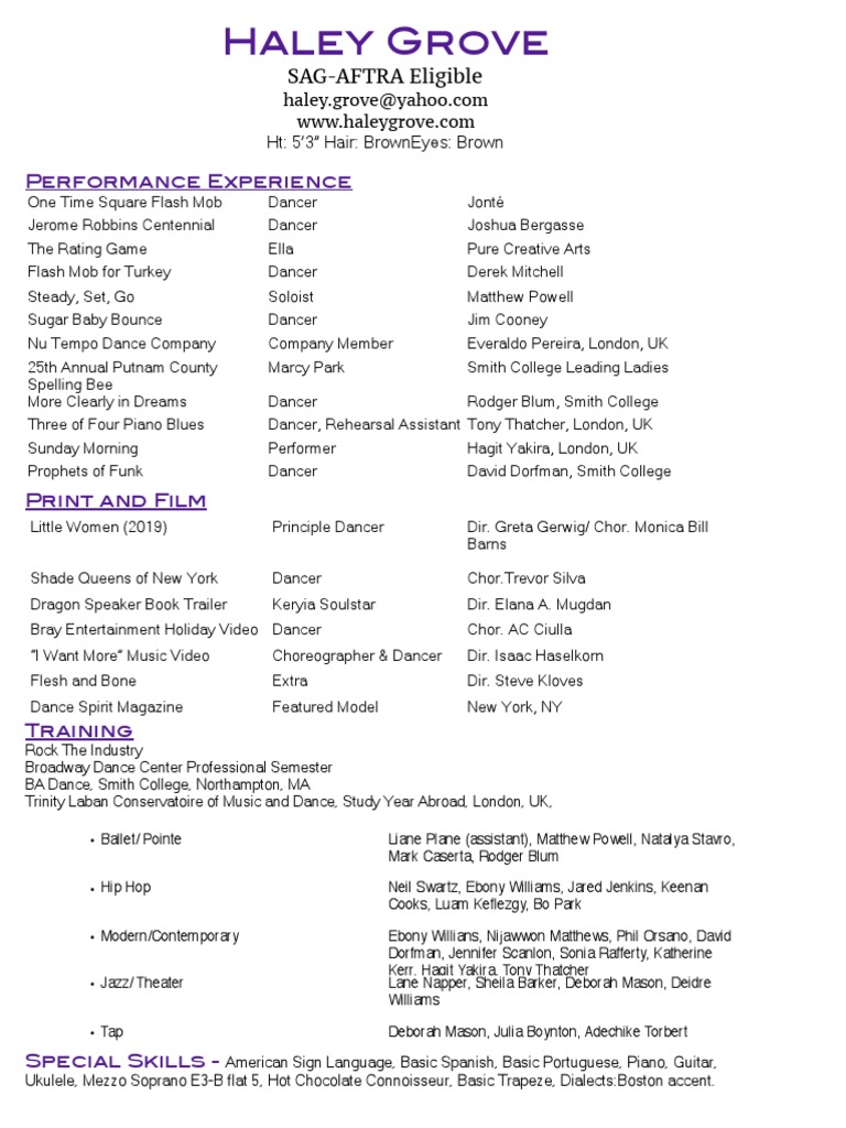 Haley Grove Resume June 2019 | PDF | Performing Arts | Entertainment