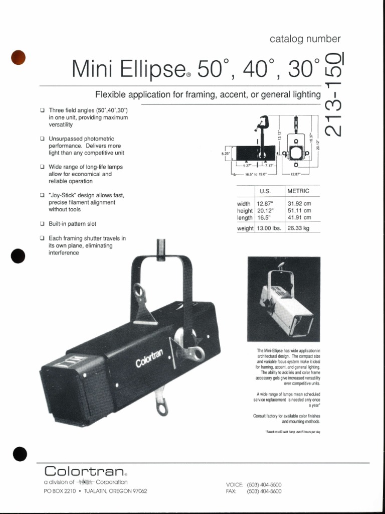 Colortran Mini Ellipse Spec Sheet 1995 | Download Free PDF | Electrical ...