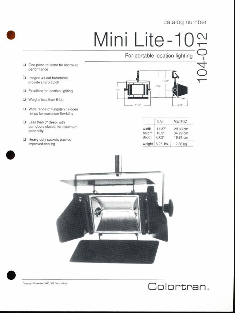 Colortran Mini Lite-10 Spec Sheet 1993 | PDF | Incandescent Light Bulb ...