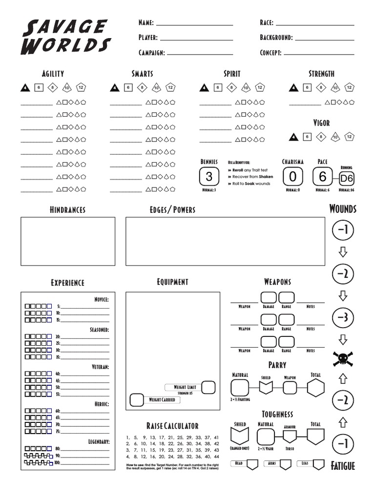 Savage Worlds Character Sheet Guide | PDF | Military Science | Military ...