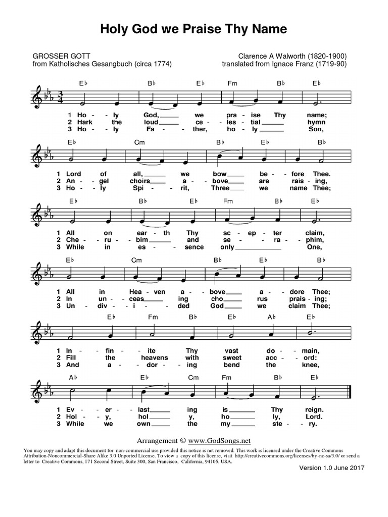 Holy God we Praise Thy Name - lead sheet.pdf | Theology | Religious ...