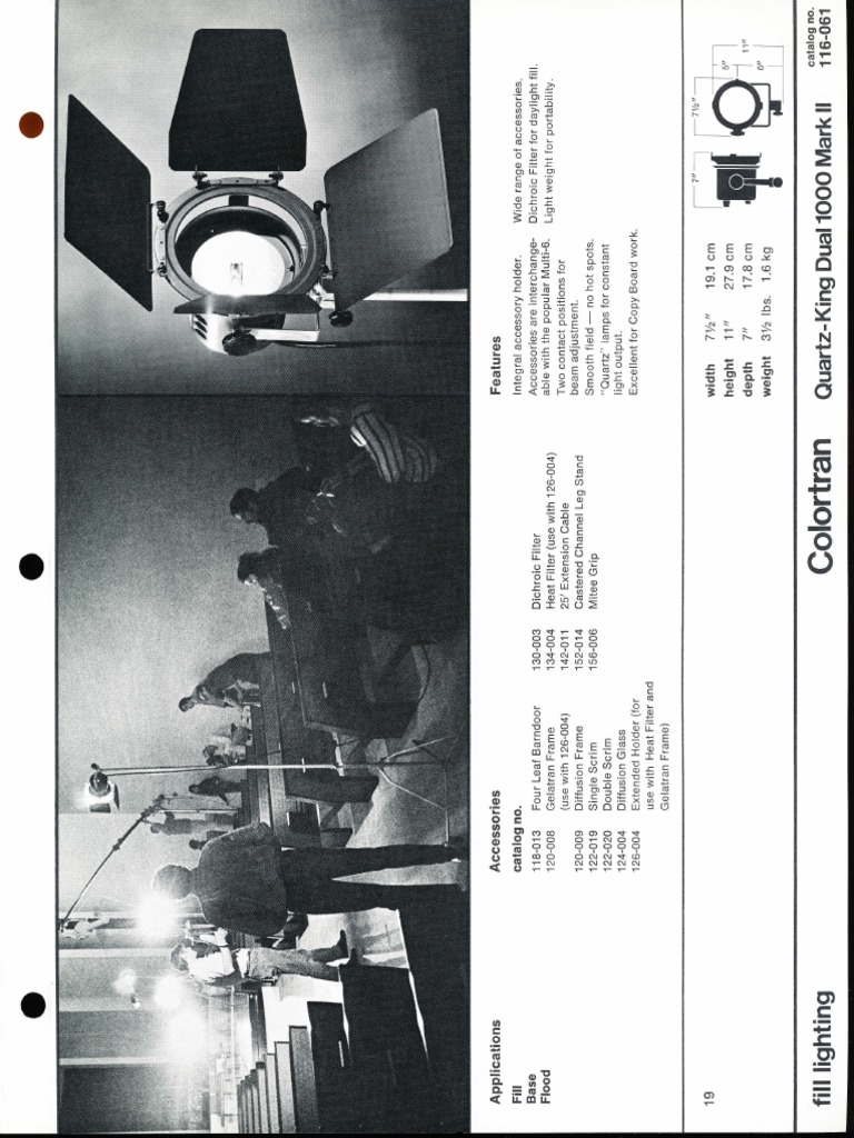 Colortran Quartz-King Dual 1000 Mark II Spec Sheet 1972 | PDF