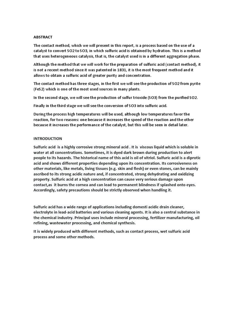 Sulfuric Acid Production via Contact Method | PDF | Sulfuric Acid ...