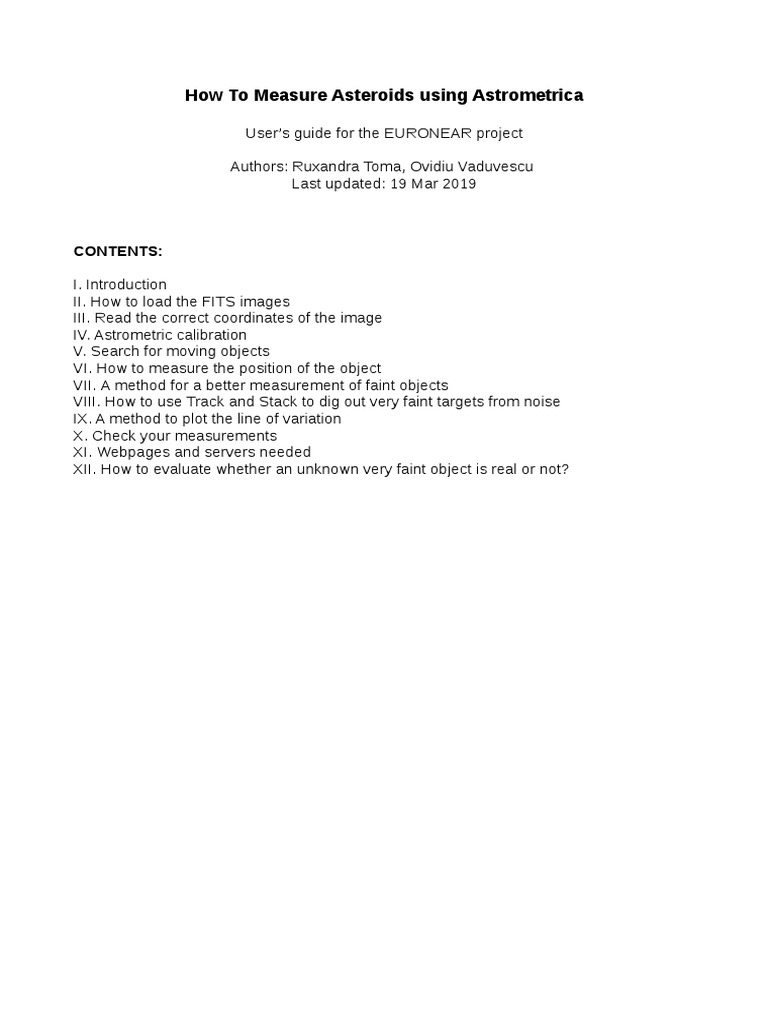 Measuring Asteroids with Astrometrica Guide | PDF | Astrometry | Pixel