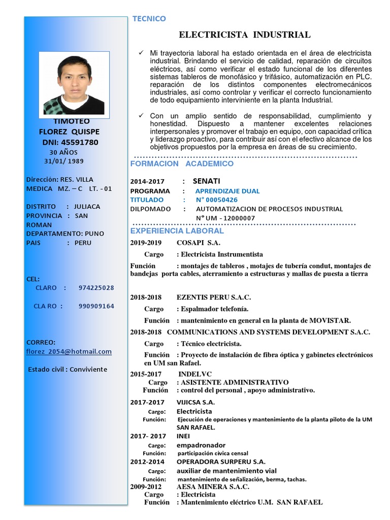 Curriculum-Vitae. 2019florez. 20 | PDF | Electricista | Ingenieria ...