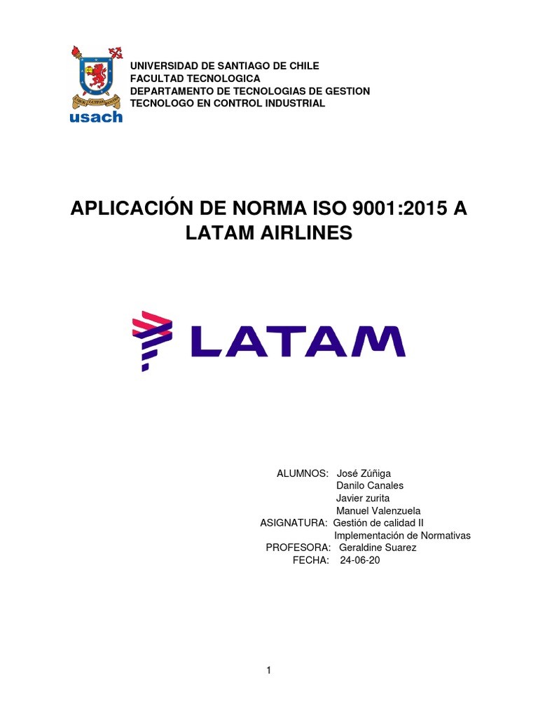 Aplicacion de Norma ISO 9001-2015 para LATAM Airlines | PDF ...