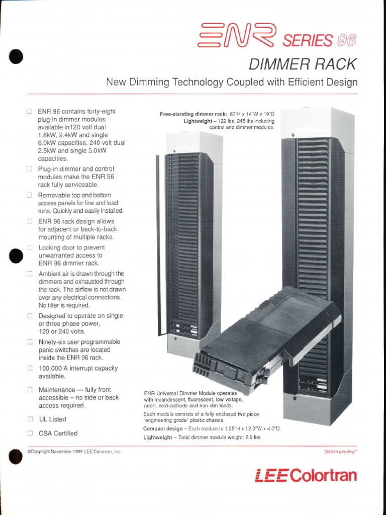 Lee Colortran ENR Series 96 Dimmer Rack Spec Sheet 1989 | PDF | Analogue Electronics ...