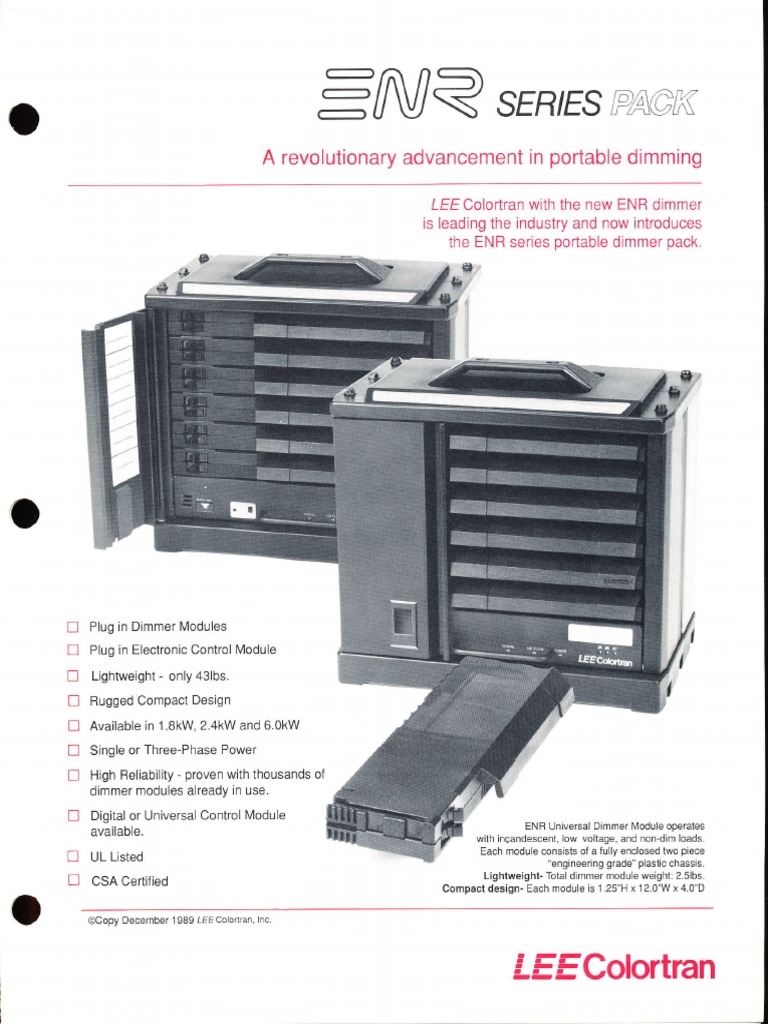 Lee Colortran ENR Series Pack Spec Sheet 1989 | PDF | Components ...