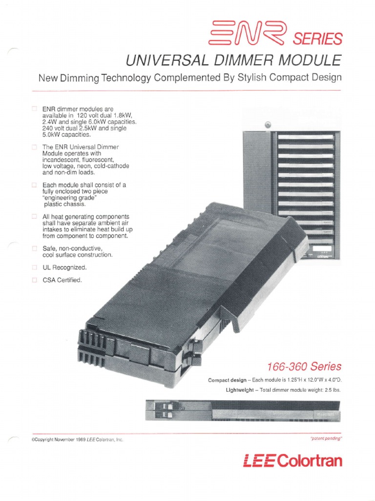 Lee Colortran ENR Series Universal Dimmer Module Spec Sheet 1989 | PDF ...