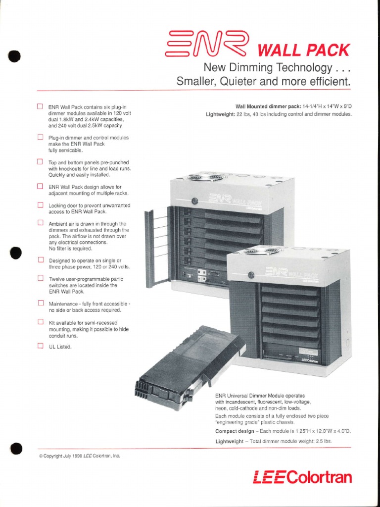 Lee Colortran ENR Wall Pack Spec Sheet 1990 | PDF | Components ...