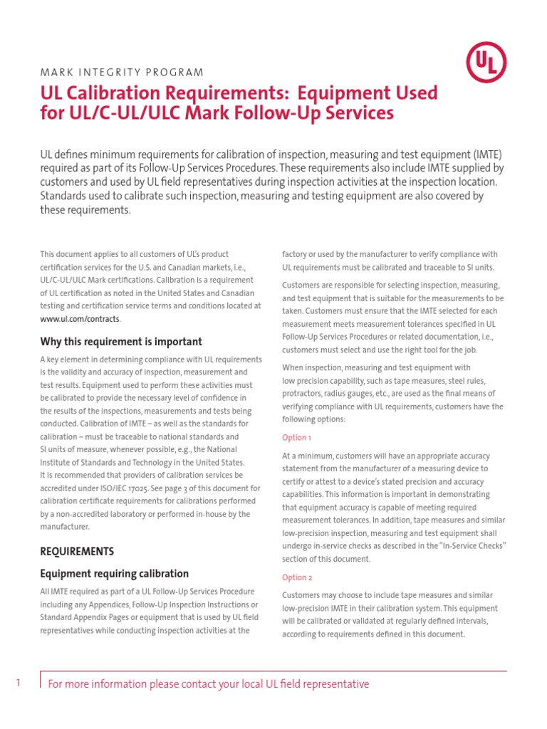 Ul Calibrationrequirements | PDF | Calibration | Accuracy And Precision