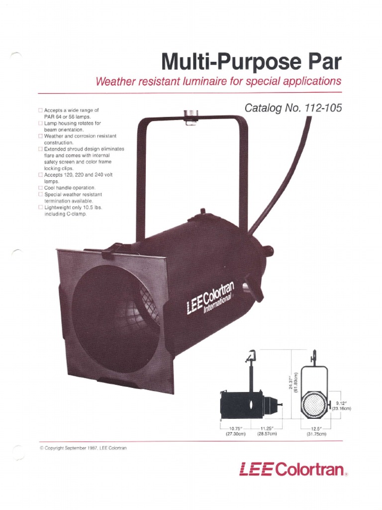 Lee Colortran Multi-Purpose PAR Spec Sheet 1987 | PDF | Electrical ...