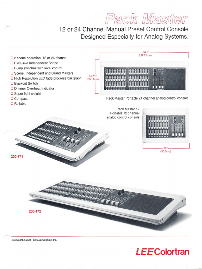 Lee Colortran Pack Master Control Console Spec Sheet 1990 | PDF ...
