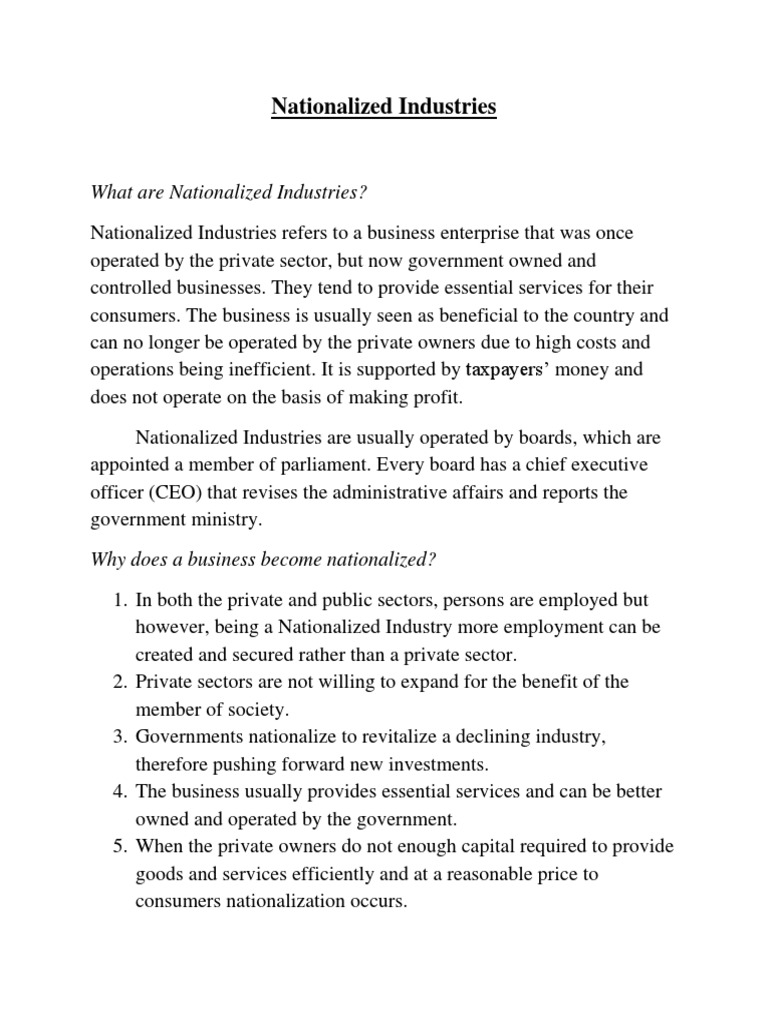 Nationalized Industries | PDF | Nationalization | Employment