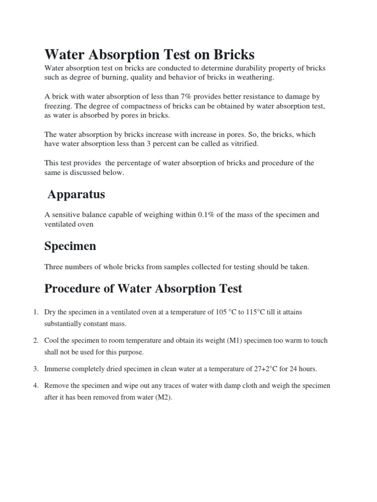Water Absorption Test for Bricks | PDF