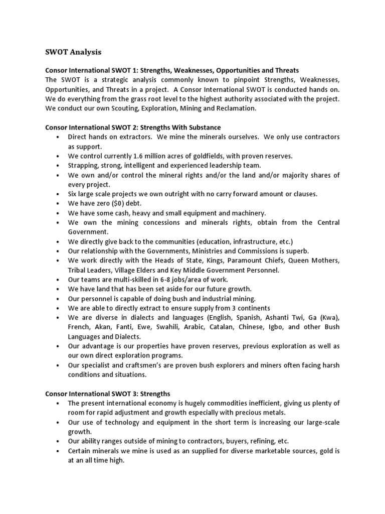 SWOT Analysis | PDF | Resource Depletion | Mining