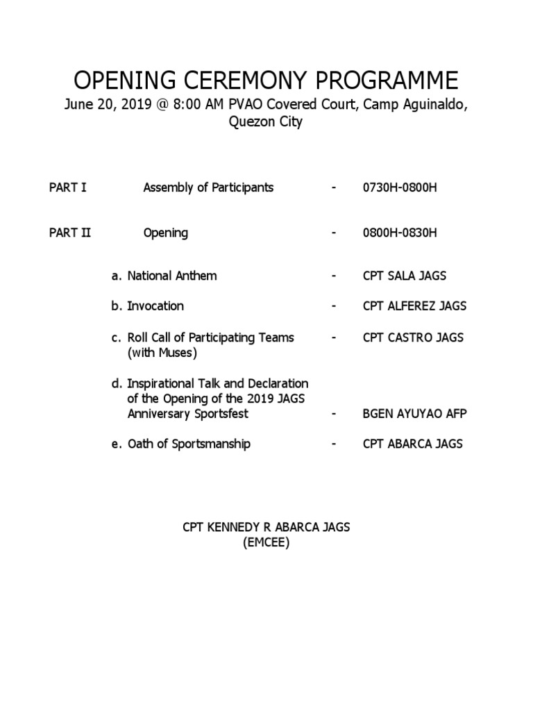 Opening Ceremony Programme | PDF | Sports | Leisure