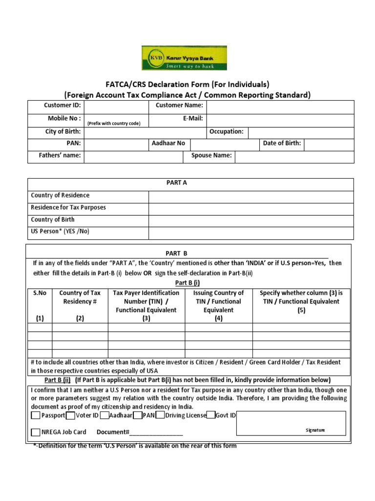 Individual FATCA/CRS Declaration Form | PDF | Identity Document ...