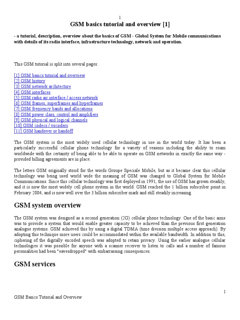 GSM Basics Tutorial and Overview | PDF | Gsm | Information And ...