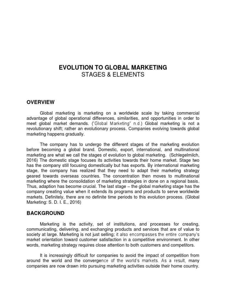 Stages of Global Marketing Evolution | PDF | Marketing | Market (Economics)