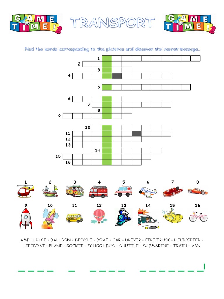Means of Transport Crosswords Fun Activities Games Tests Warmers Cool ...