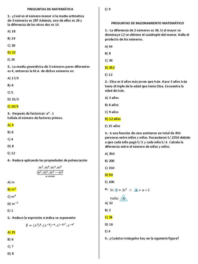PREGUNTAS DE MATEMÁTICA 3ro ZIMEL RAMIRO FORA ALFARO | PDF | Números ...