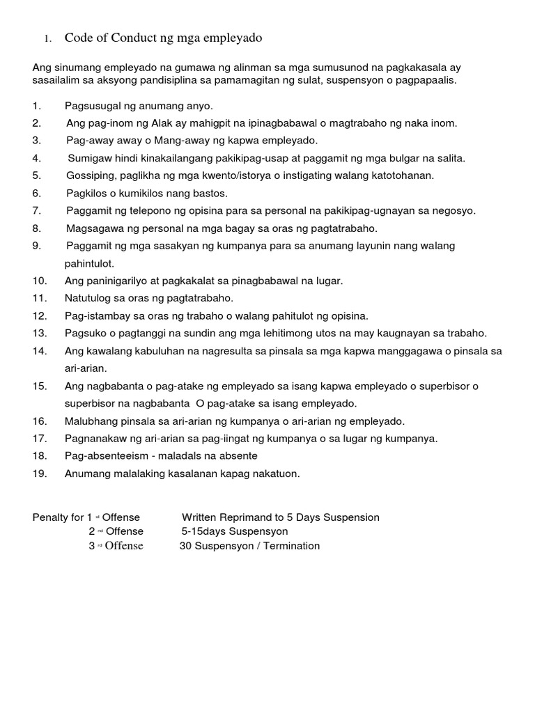 Code of Conduct NG Mga Empleyado | PDF