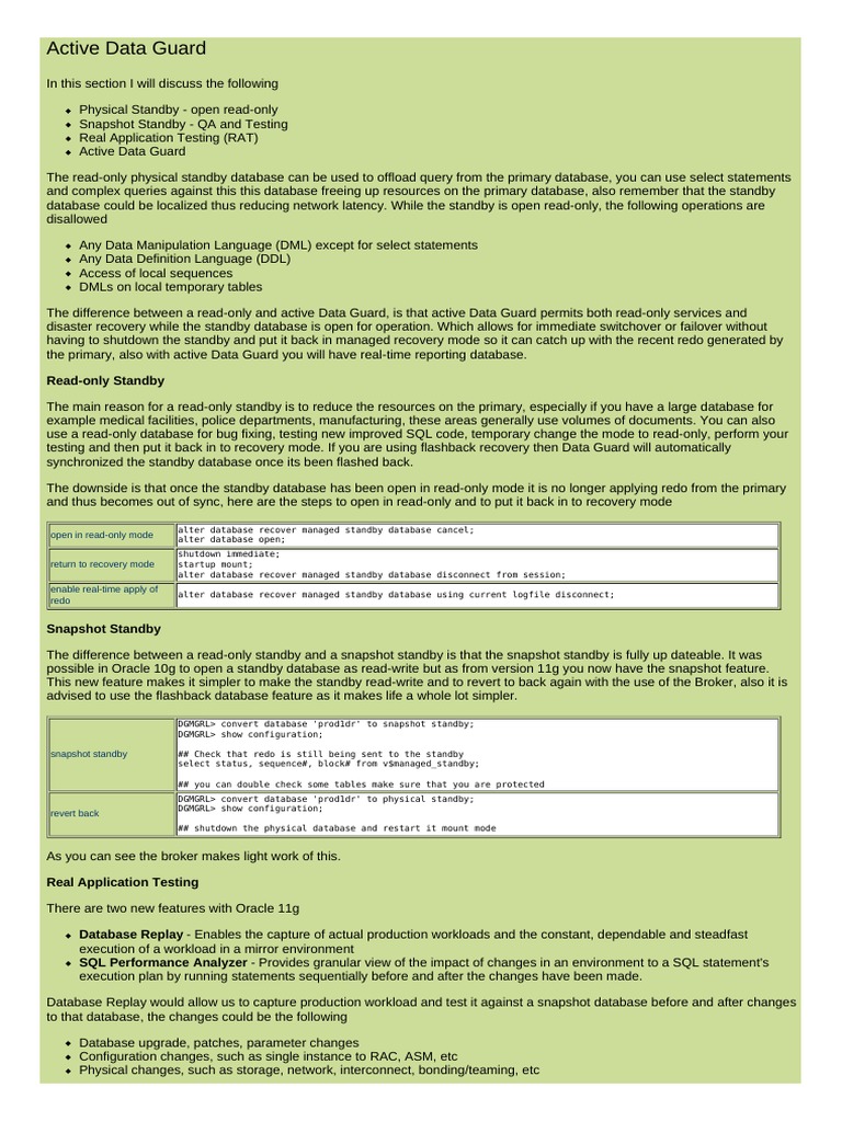 Active Data Guard | PDF | Databases | Oracle Database