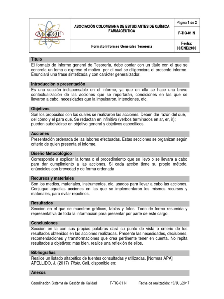 Formato Informe Tesorería | PDF