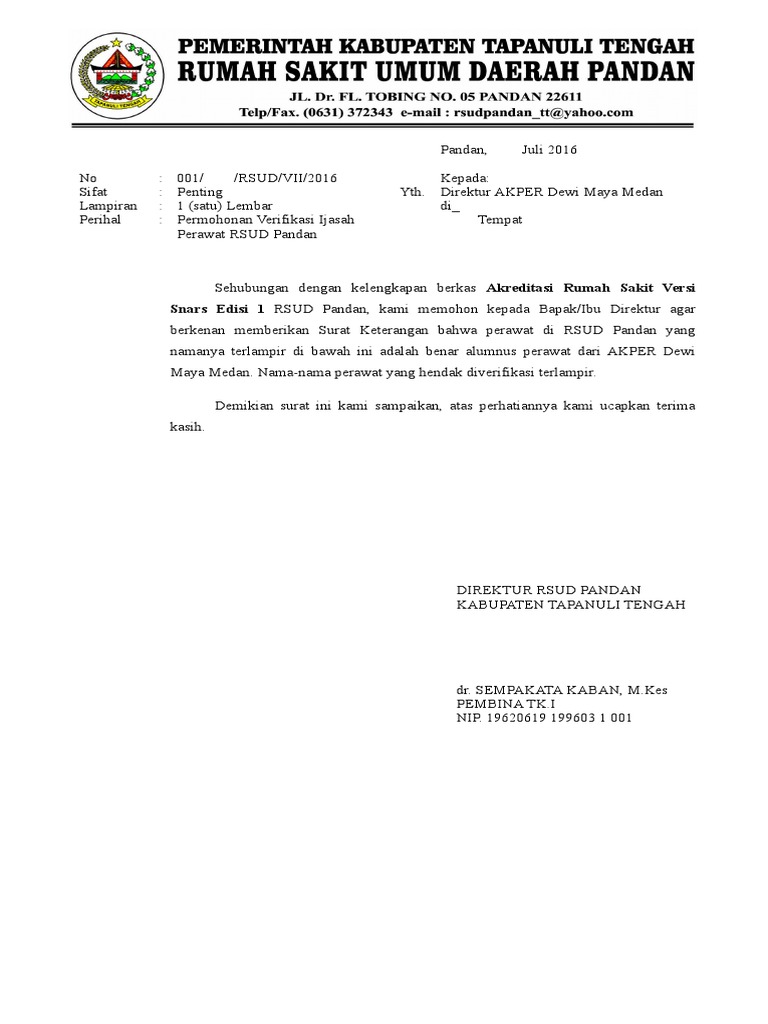 SURAT Permohonan Verifikasi Ijasah Perawat Dan Bidan | PDF