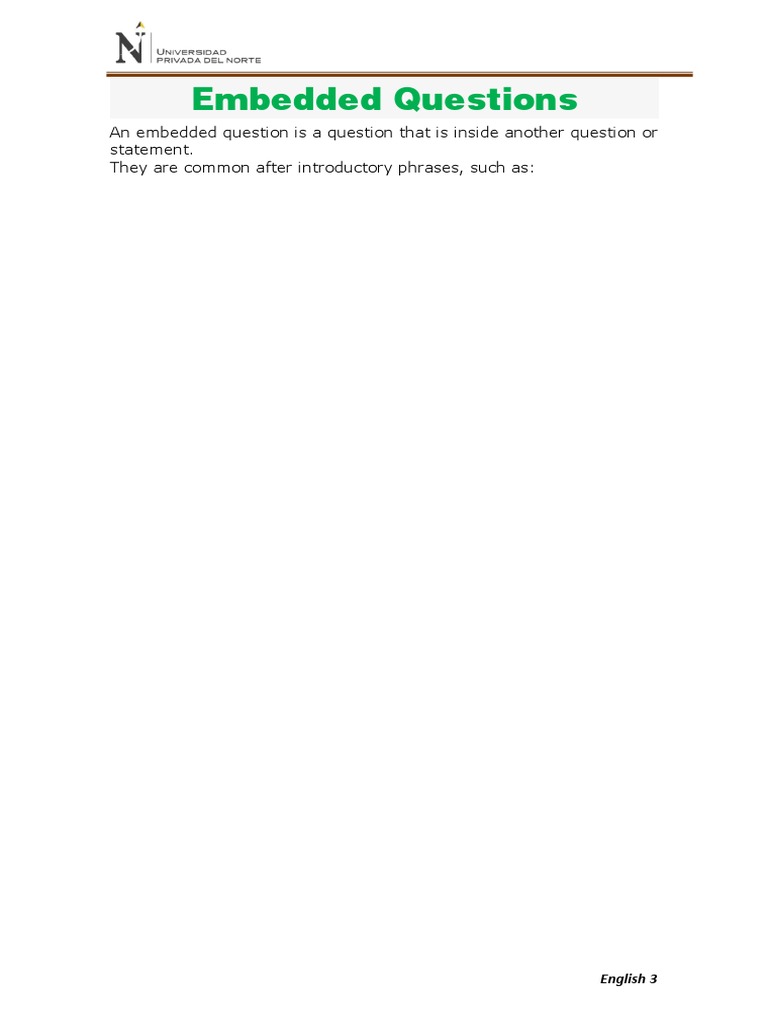 Unit 9 - Embedded Questions | PDF | Question | Linguistics