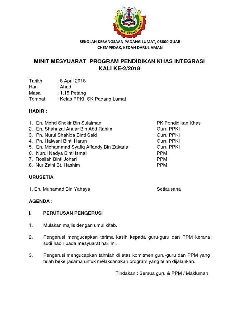 Minit Mesyuarat Ppki Kali - 2 2018 | PDF