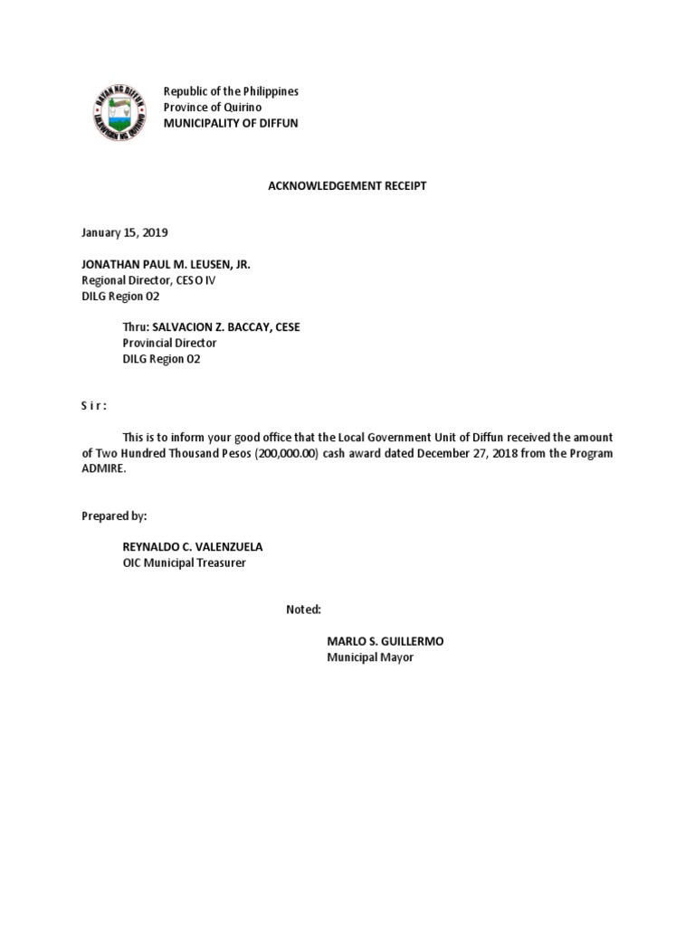 Acknowledgement Receipt | PDF