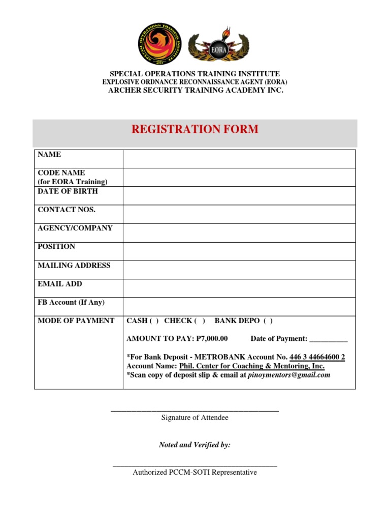Registration Form: Explosive Ordnance Reconnaissance Agent (Eora) | PDF