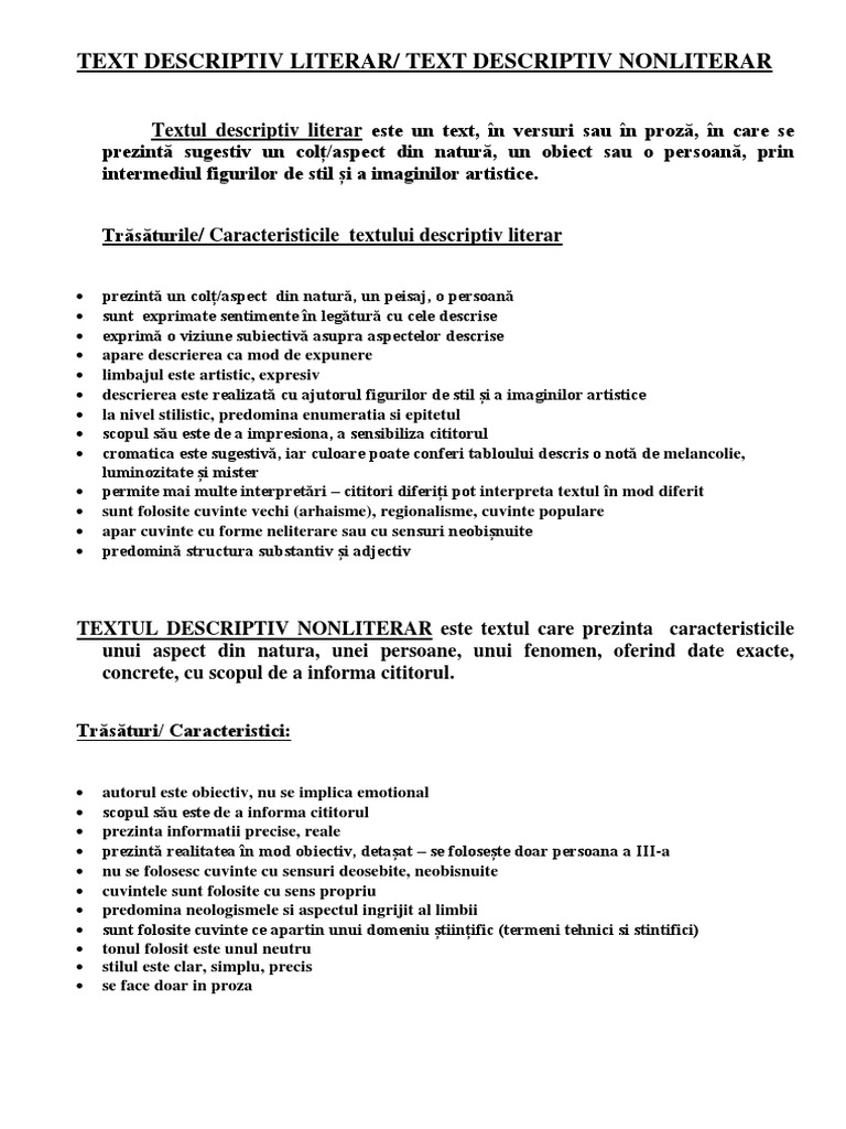 Text Descriptiv Literar