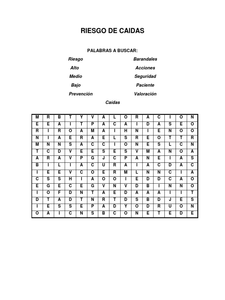 Sopa de Letras Riesgo de Caidas | PDF