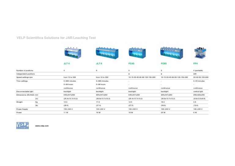 VELP Flocculators Comparison Table PDF | PDF
