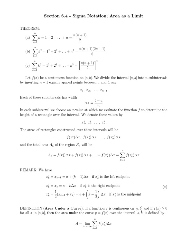 Sigma Notation Area As A Limit | PDF | Interval (Mathematics ...