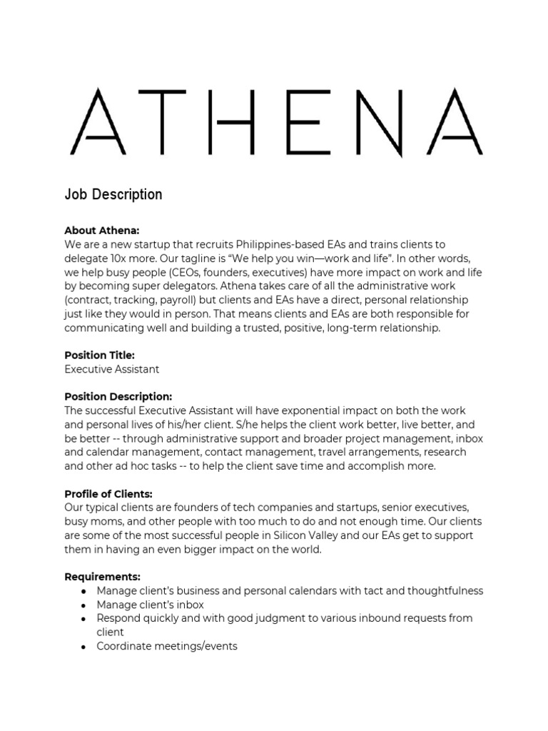EA Job Description | PDF | Secretary | Business