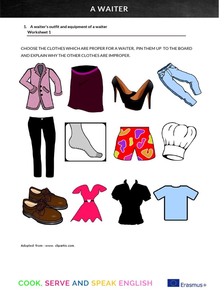 Waiters Worksheets | Menu | Tableware